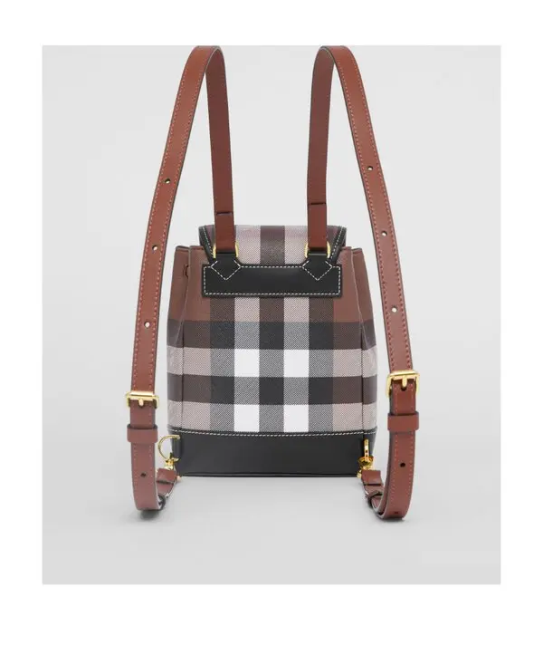 Burberry Checked Foldover Backpack With Leather Trim