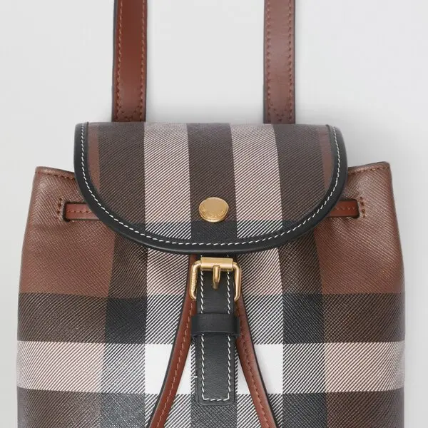Burberry Checked Foldover Backpack With Leather Trim