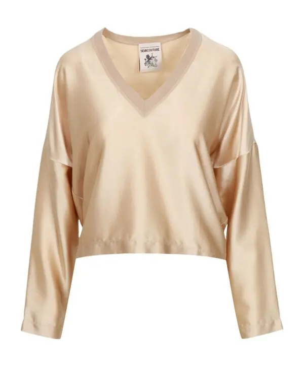 SEMICOUTURE V-neck Long Sleeve Knitwear With Wool Trim