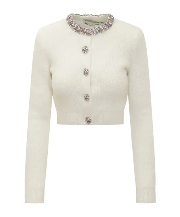 SELF-PORTRAIT Embellished Trim Cardigan - Cream