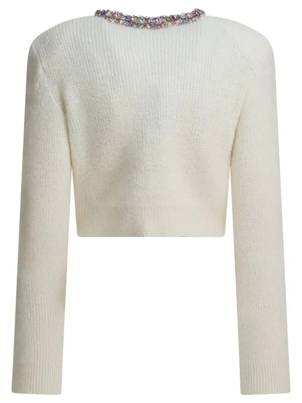 SELF-PORTRAIT Embellished Trim Cardigan - Cream