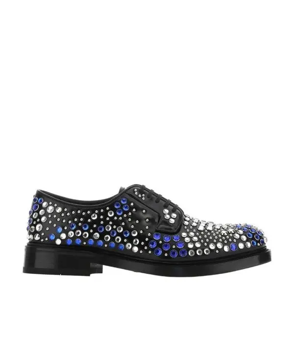 Prada Embellished Leather Derby Shoes