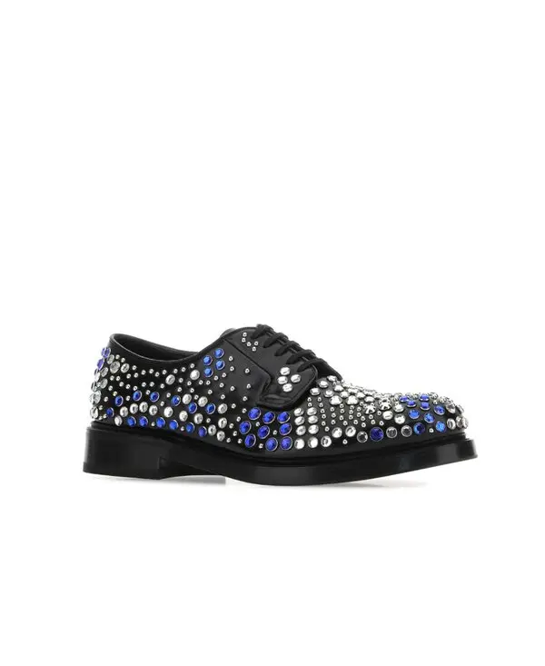 Prada Embellished Leather Derby Shoes