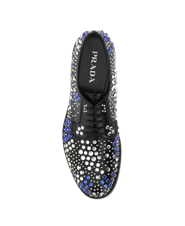 Prada Embellished Leather Derby Shoes