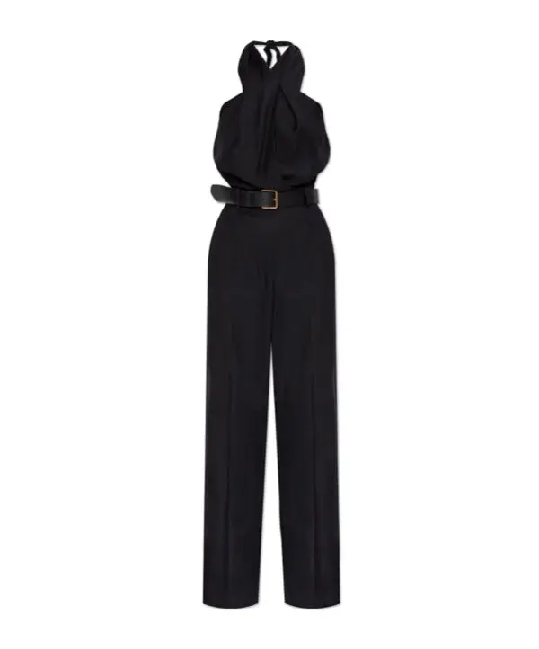 Moschino Halterneck Belted Jumpsuit With Wide Legs - Black