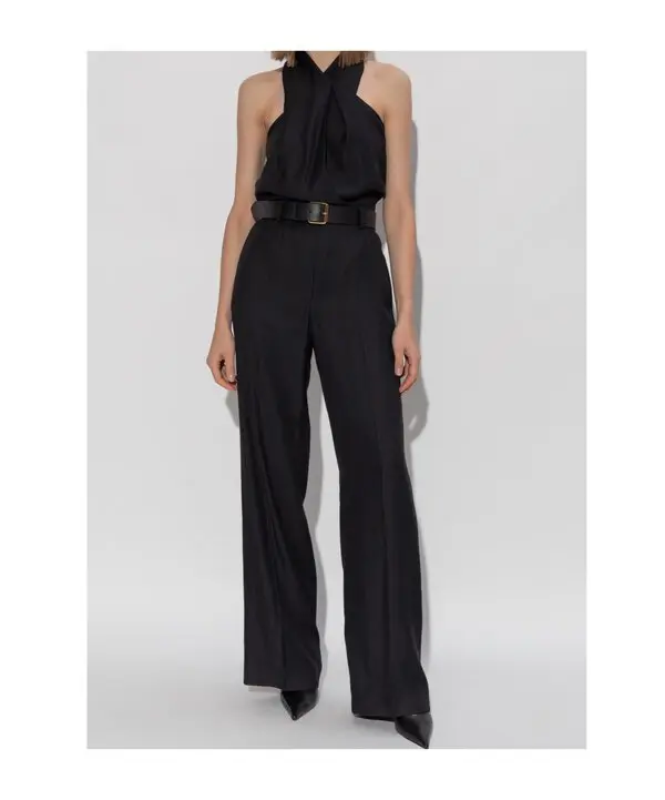 Moschino Halterneck Belted Jumpsuit With Wide Legs