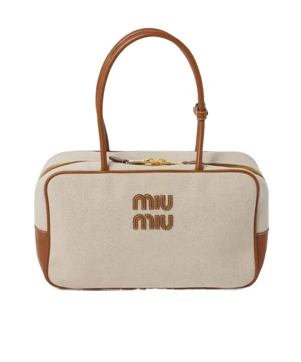 Miu Miu Beau Canvas And Leather Bag - Nude