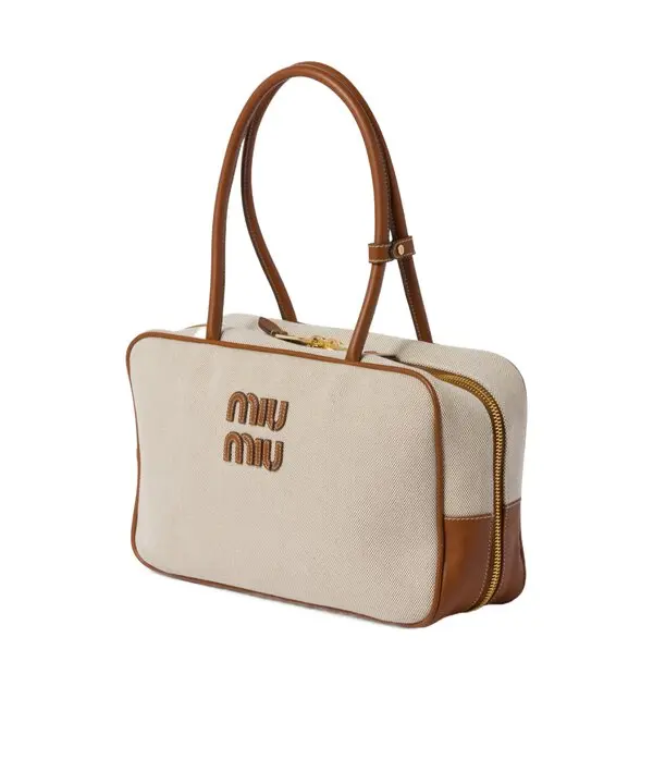 Miu Miu Beau Canvas And Leather Bag - Nude