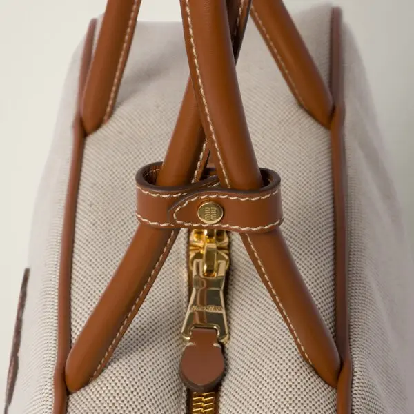 Miu Miu Beau Canvas And Leather Bag - Nude