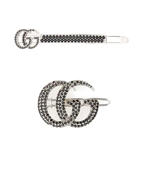 Gucci Double G Crystal Hair Clip Set - Silver