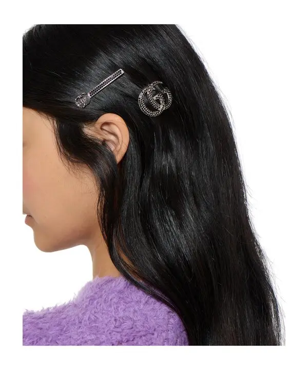Gucci Double G Crystal Hair Clip Set