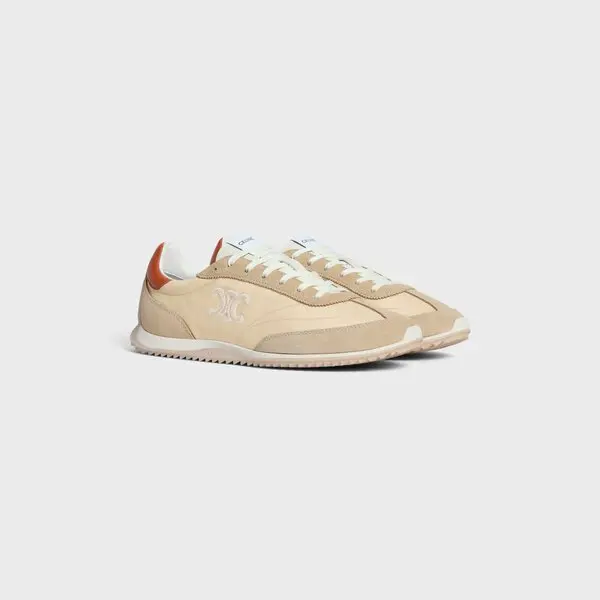 Celine Racer Sneakers In Nylon, Suede Calfskin And Calfskin - Nude