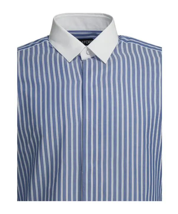 TOM FORD Long Sleeve Striped Shirt - Blue