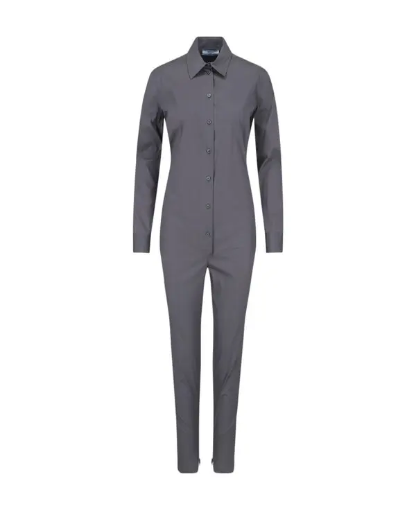 Prada Long Sleeve Buttoned Jumpsuit - Leaden