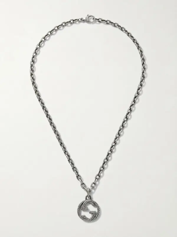 Gucci Sterling Silver Interlocking Pendant Necklace - Gray