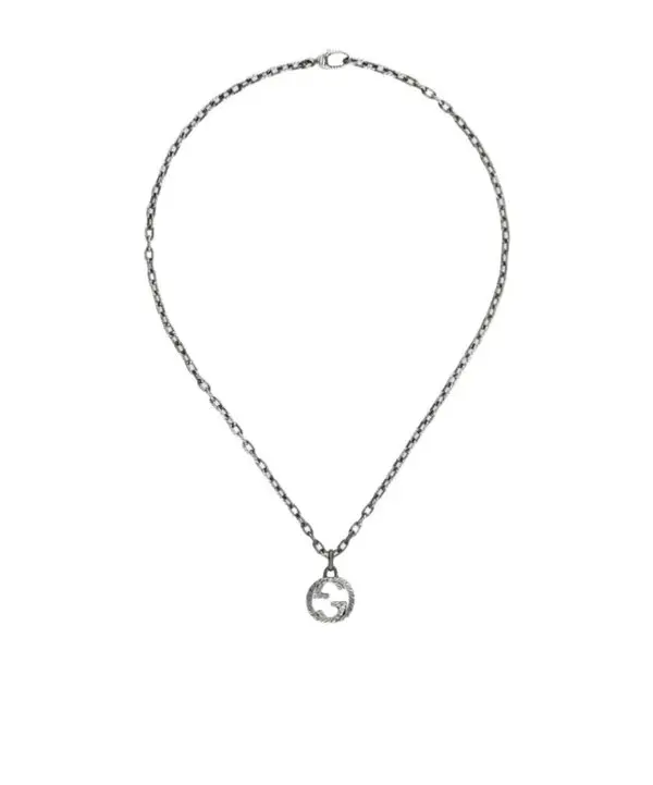 Gucci Sterling Silver Interlocking Pendant Necklace - Gray