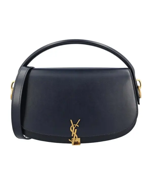 Saint Laurent Logo Plaque Foldover Top Shoulder Bag - Blue
