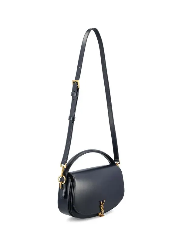 Saint Laurent Logo Plaque Foldover Top Shoulder Bag - Blue