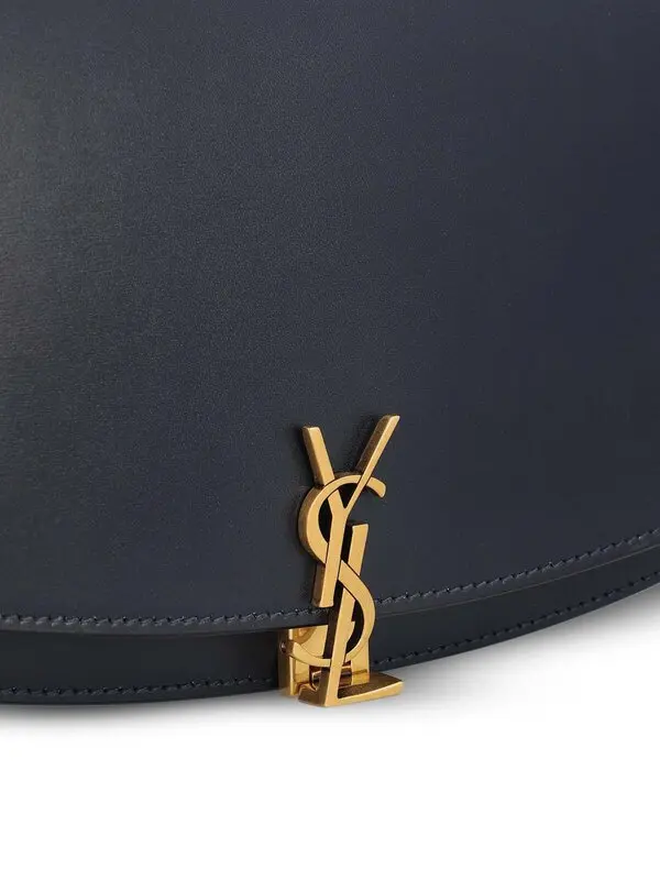 Saint Laurent Logo Plaque Foldover Top Shoulder Bag - Blue