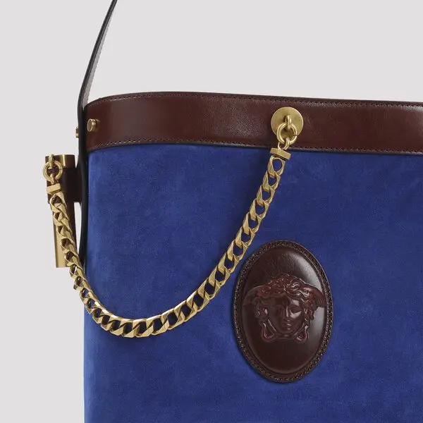 Versace Pivot Small Bucket Bag - Bluish Brown
