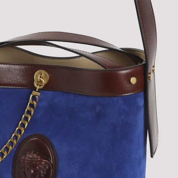 Versace Pivot Small Bucket Bag - Bluish Brown
