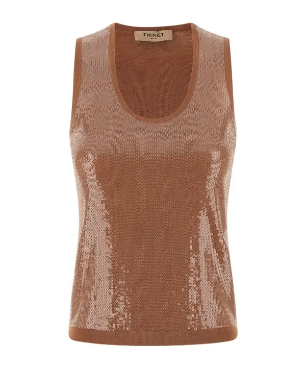 TWINSET Sequined Ribbed Knitted Top