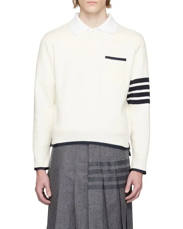 Thom Browne 4-bar Crewneck Knitted Jumper - White