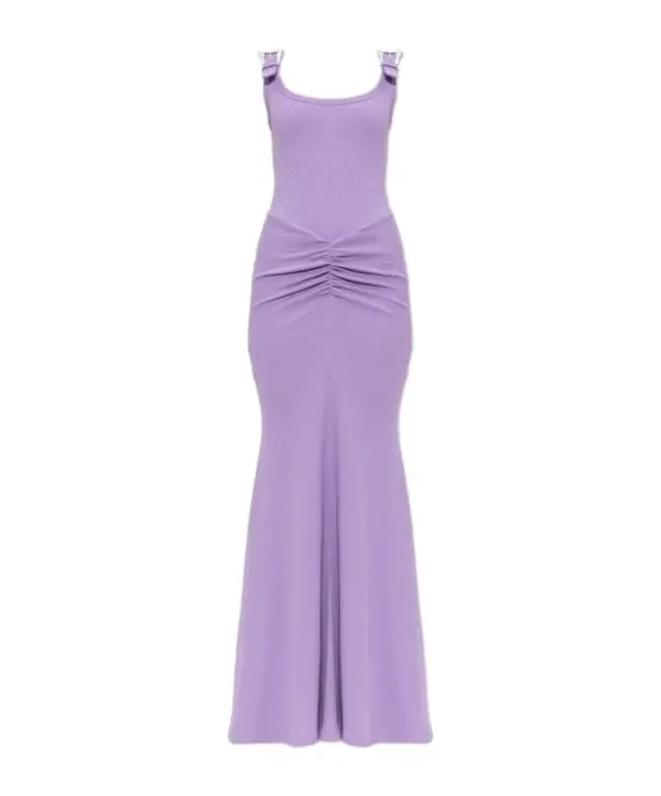 Versace Ruched Buckle-strap Maxi Dress - Purple