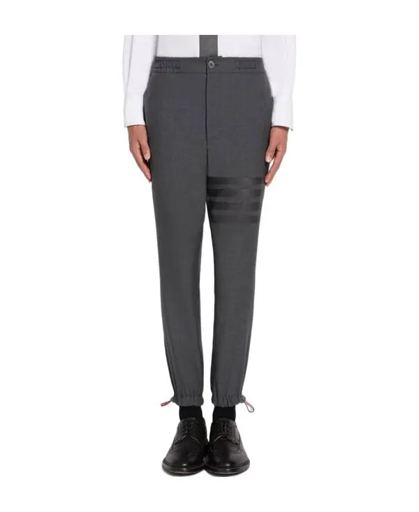Thom Browne 4-bar Straight Leg Trousers With Drawstring Cuffs - Dark Gray
