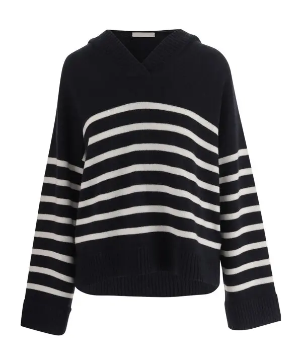 ALLUDE Striped Hooded Sweater - Black