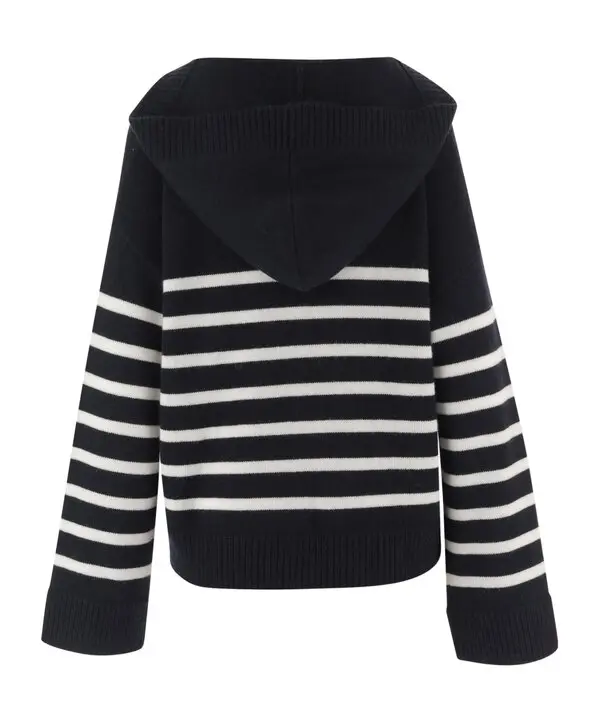 ALLUDE Striped Hooded Sweater - Black