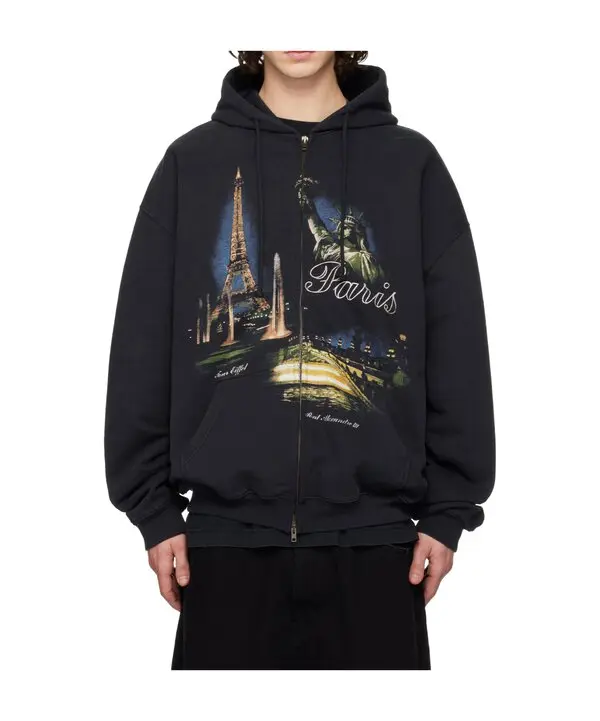 Vetements Paris Tourist Zip-up Hoodie - Black