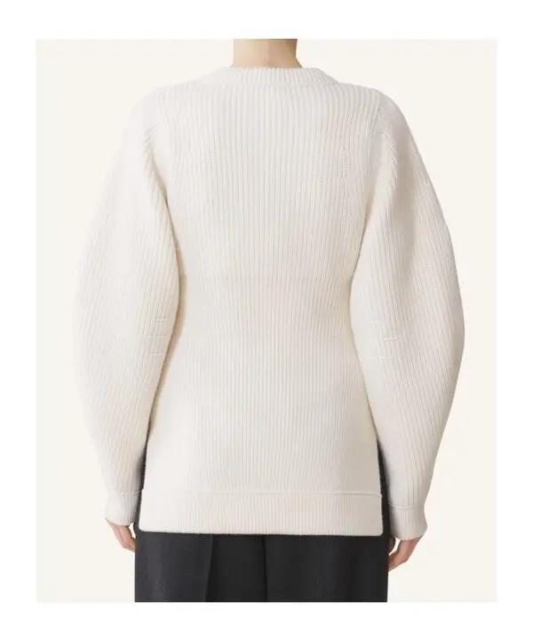 LANVIN Balloon Sleeve Cardigan With Metallic Ball Button Closure - White