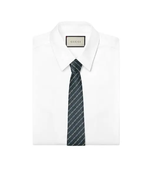Gucci Horsebit Silk Jacquard Neck Tie - Dark Blue