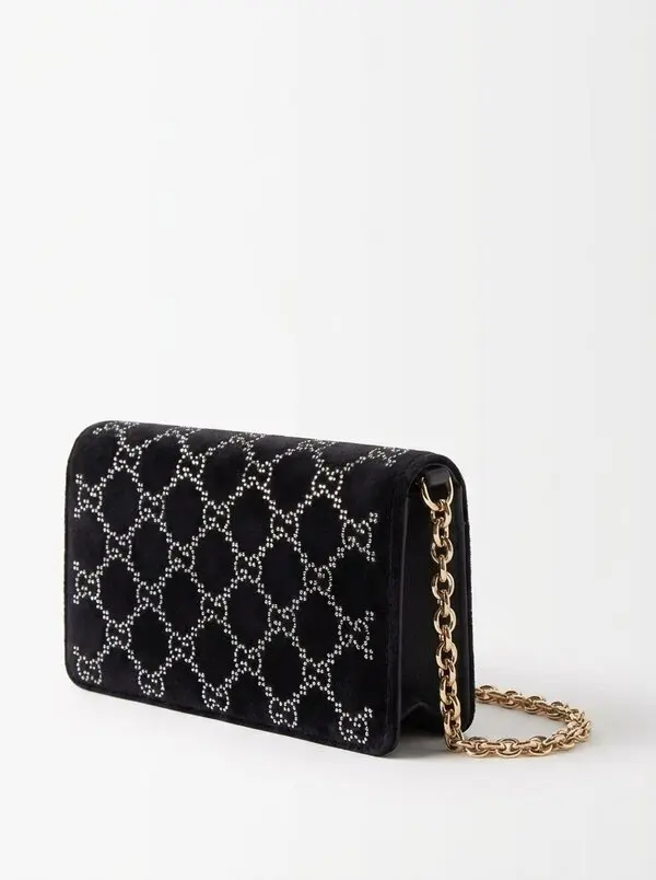 Gucci Gg Crystals Wallet On Chain - Black