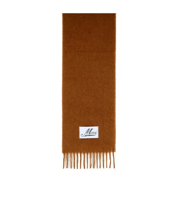 Marni Logo Patch Fringed Scarf - Brown