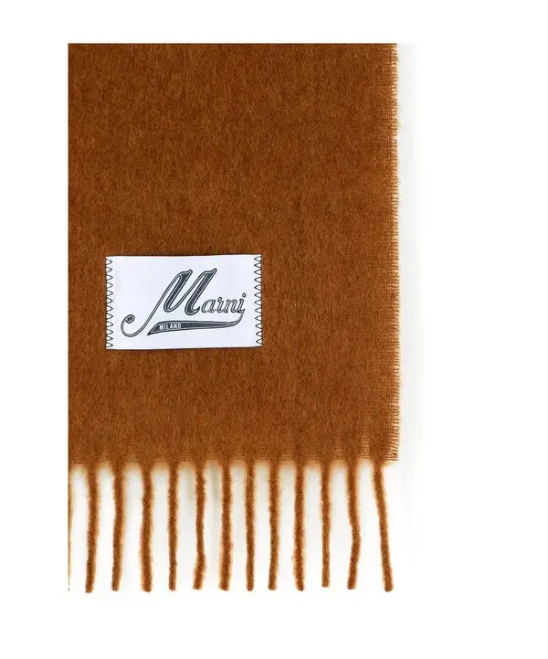 Marni Logo Patch Fringed Scarf - Brown