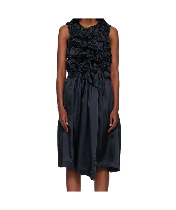 Comme Des Garçons Sleeveless Dress With Pleated Details And Asymmetrical Hem - Black