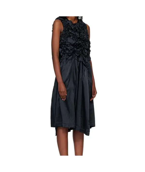Comme Des Garçons Sleeveless Dress With Pleated Details And Asymmetrical Hem - Black
