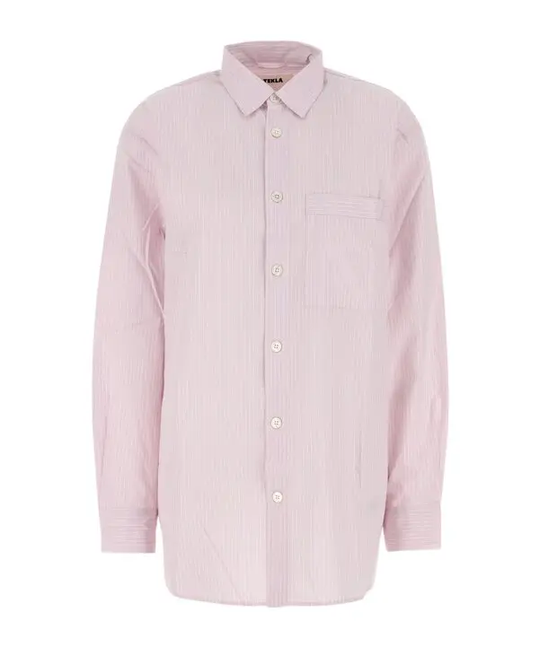TEKLA Organic Cotton Poplin Striped Oversized Shirt - Pink