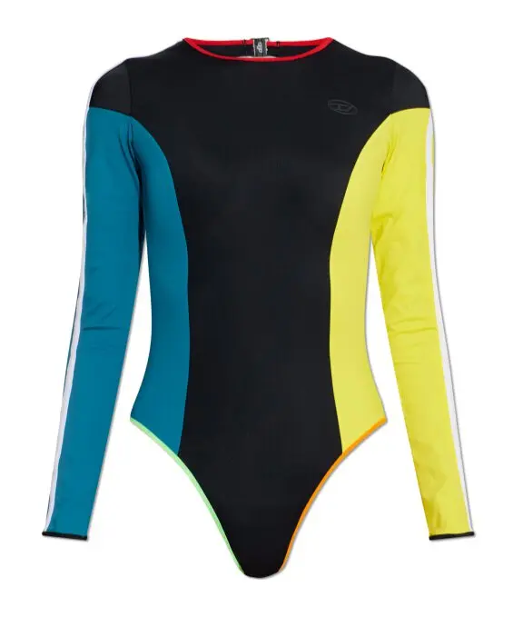 DIESEL® Long-sleeved Color-blocked Swimsuit With Logo - Black