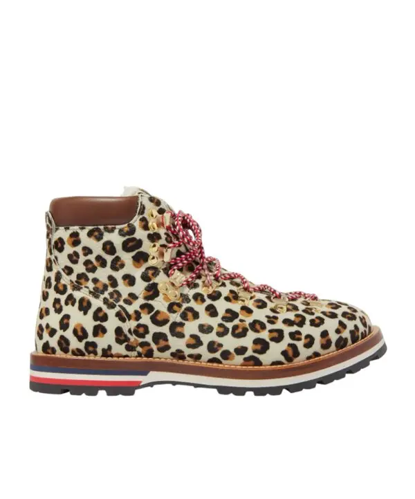 Moncler Blanche Leopard Print Lace-up Boots - Nude