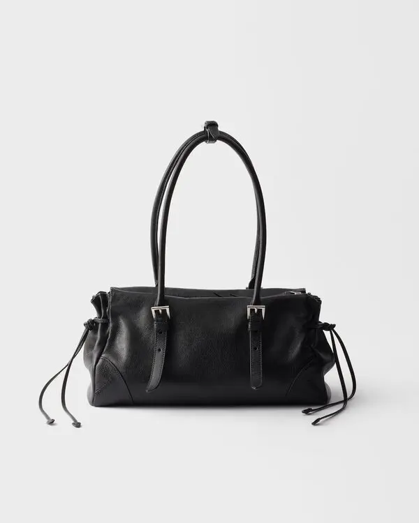 Prada Bonnie Medium Antiqued Leather Tote Bag - Black