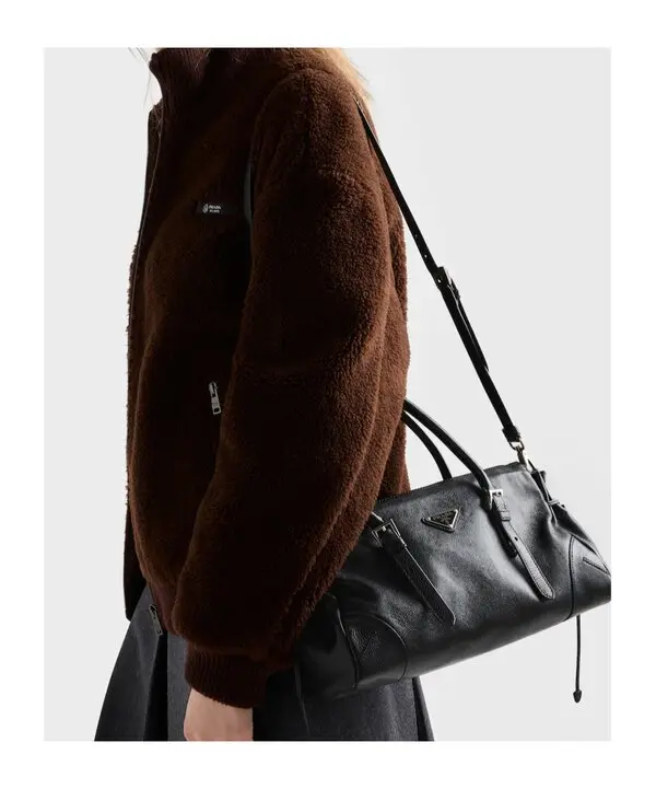 Prada Bonnie Medium Antiqued Leather Tote Bag - Black