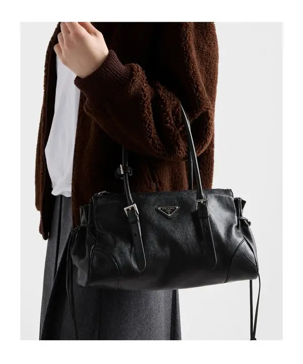 Prada Bonnie Medium Antiqued Leather Tote Bag - Black