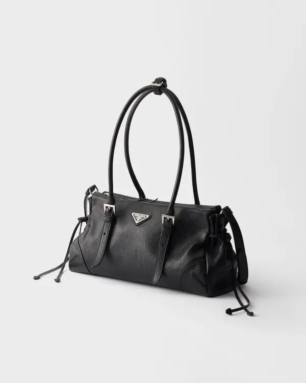 Prada Karin Medium Antiqued Leather Tote Bag - Black