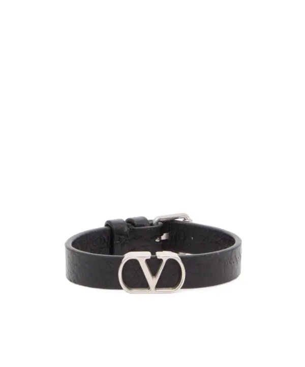 Valentino Garavani V-logo Leather Bracelet - Black
