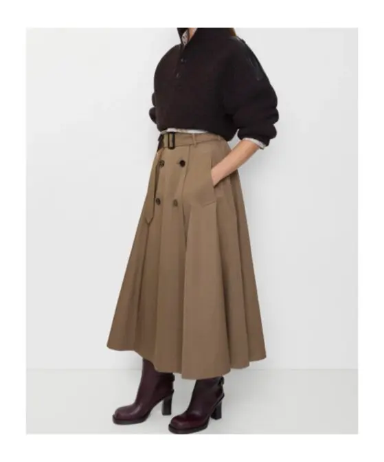 Burberry Gabardine Midi Skirt - Clay Brown