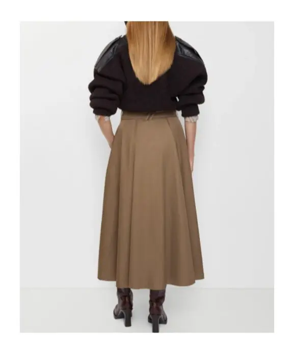 Burberry Gabardine Midi Skirt - Clay Brown