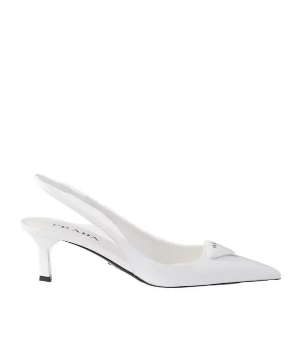 Prada Logo Detailed Slingback Pumps - White